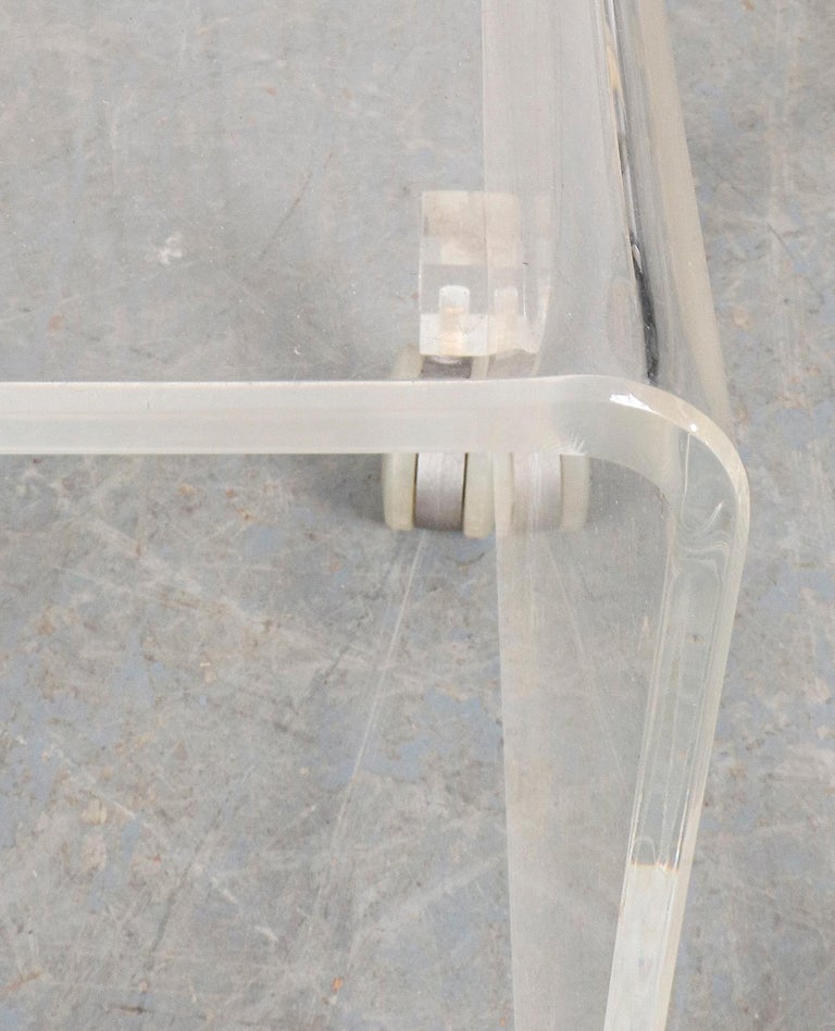 Modern Lucite Waterfall Side Table on Casters For Sale at 1stDibs