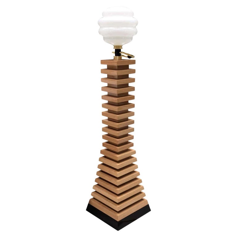 Modern Luminous 2 Floor Lamp with 30s Shapes in Wood, Polished Brass ...