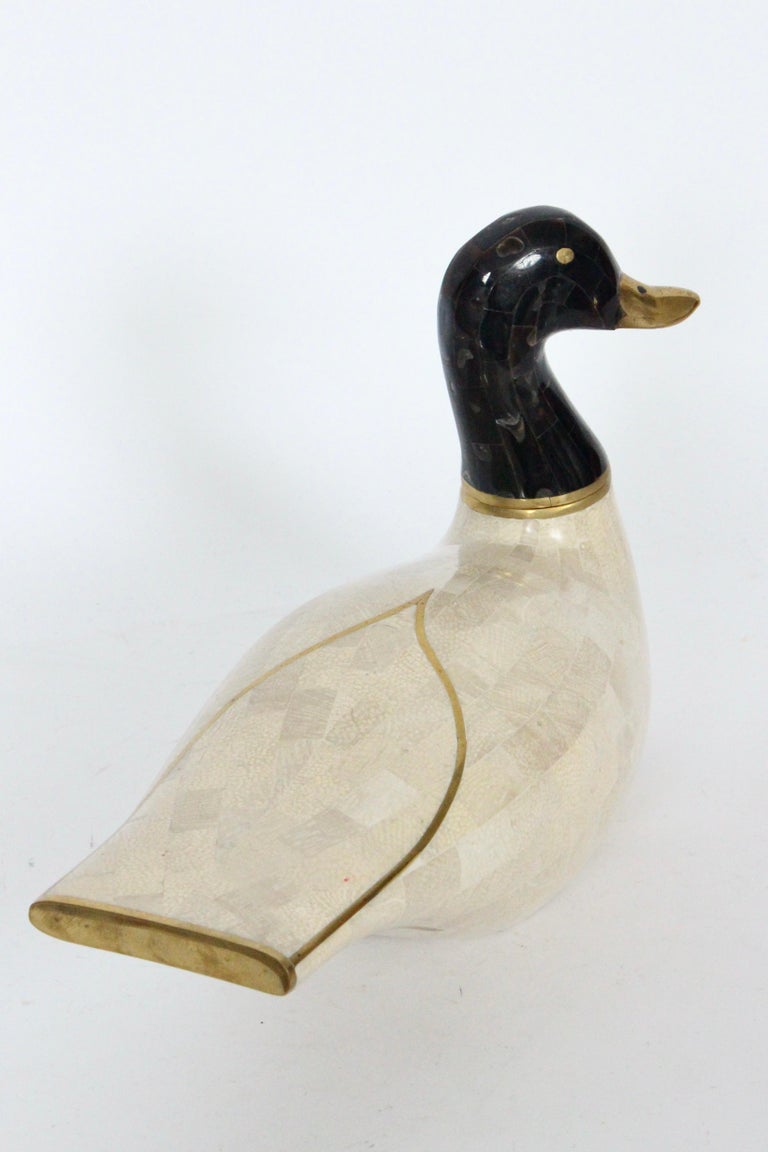 Modern Maitland-Smith Tessellated Marble Water Bird Table Top Sculpture ...