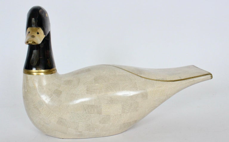 Modern Maitland-Smith Tessellated Marble Water Bird Table Top Sculpture ...