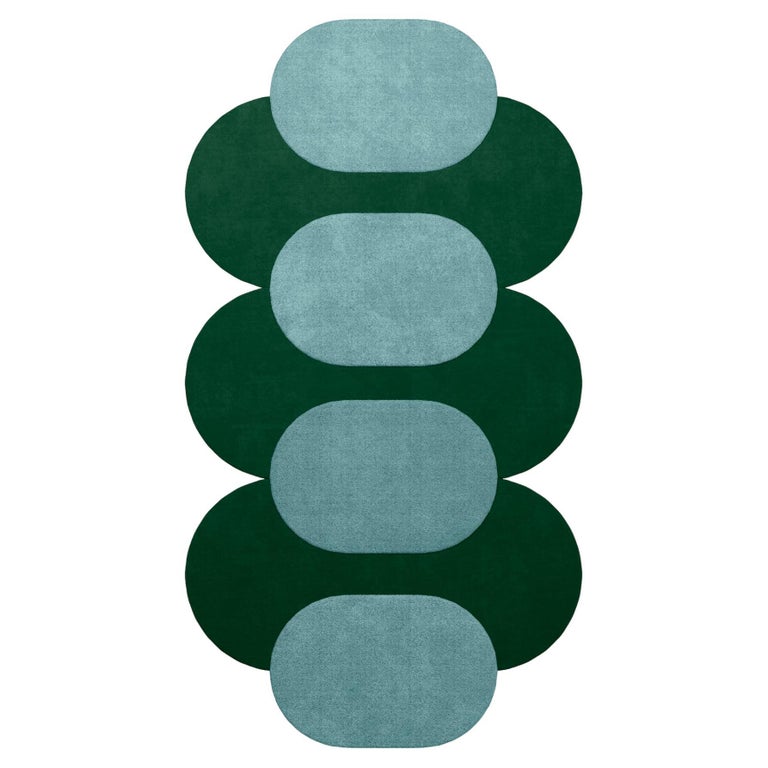 Modern Style Curved Shape Hand-Tufted Rug Blue and Green Circle ...