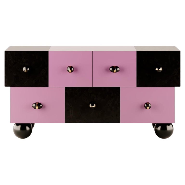 Modern Memphis Design Style Sideboard Lacquered in Lilac and Black Matt ...