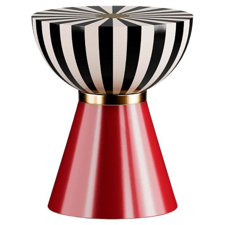Modern Round Side Table Black and White Top, Red Base, Gold Details For ...