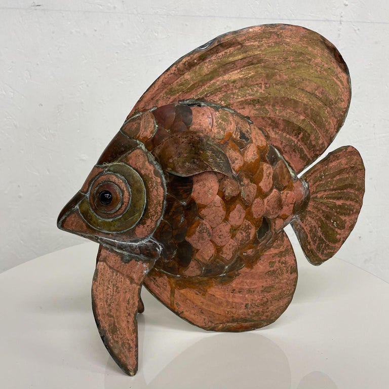 Modern Metal Art Lovely Copper Fish Table Sculpture Style of Los ...