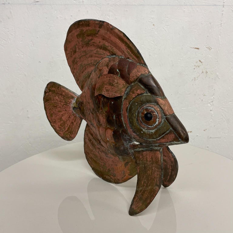 Modern Metal Art Lovely Copper Fish Table Sculpture Style of Los ...