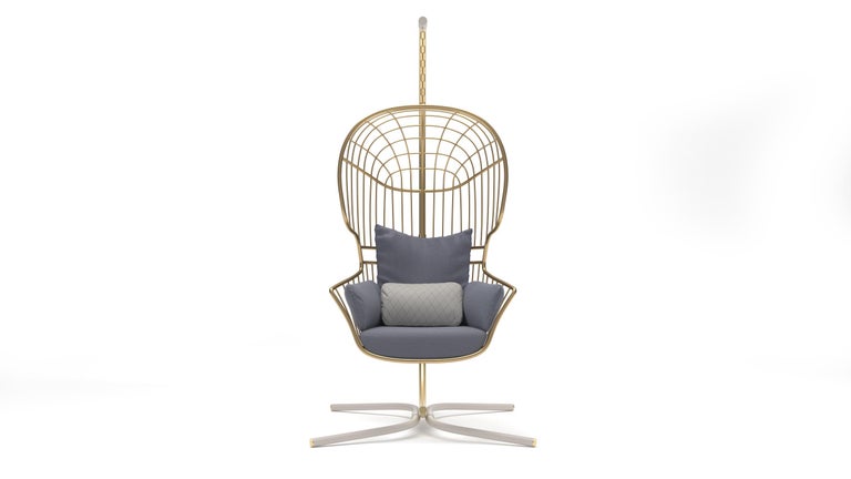 Modern Metallic Hanging Chair with Base For Sale at 1stDibs