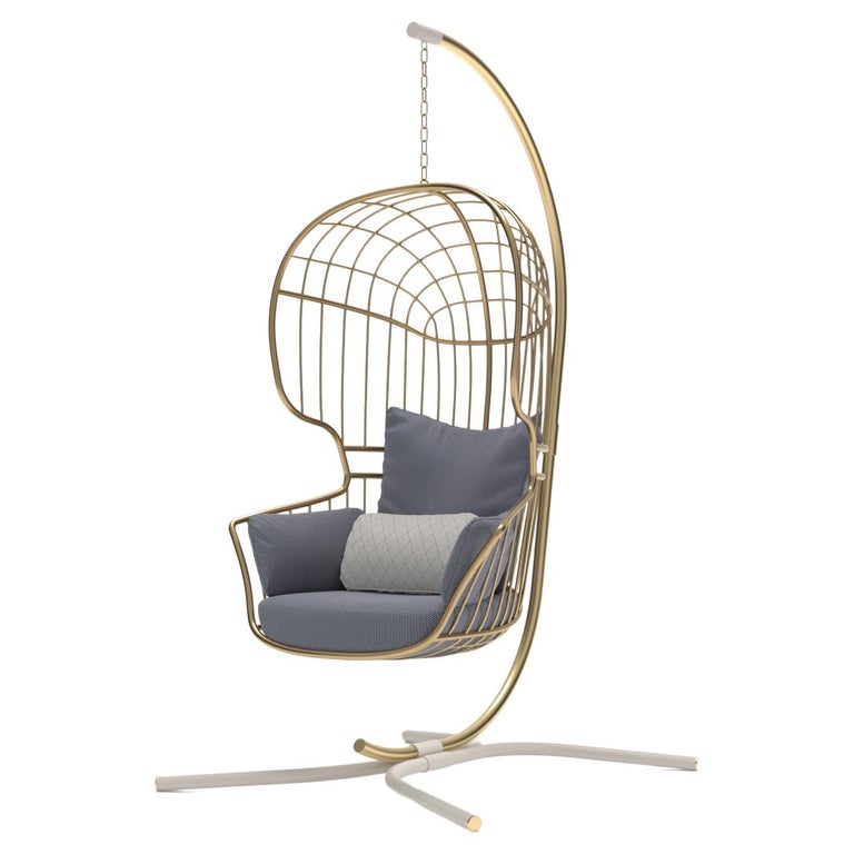 Modern Metallic Hanging Chair with Base For Sale at 1stDibs