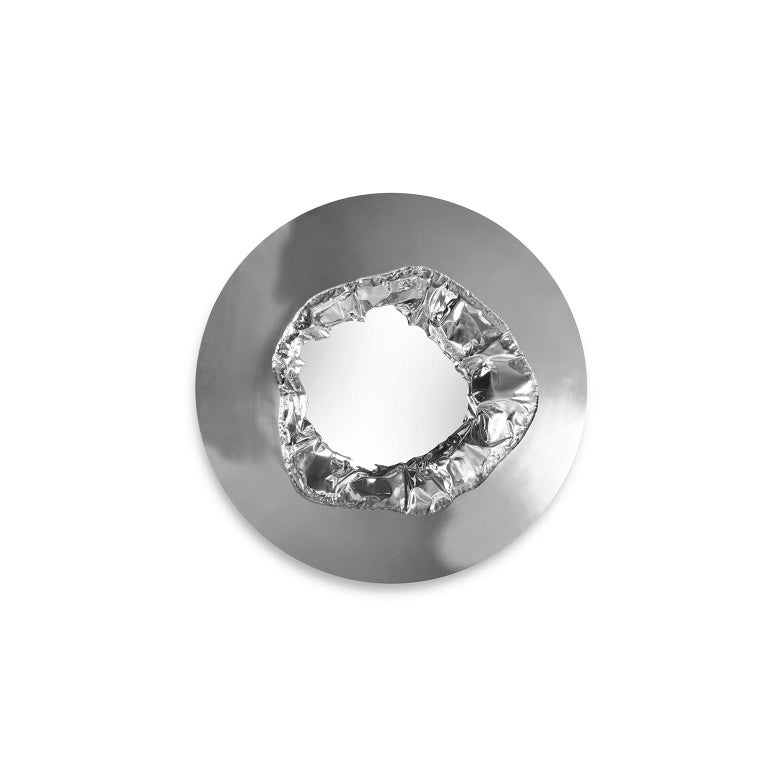 Modern Meteor Wall Mirror, Polished Hammered Stainless Steel, Metal ...