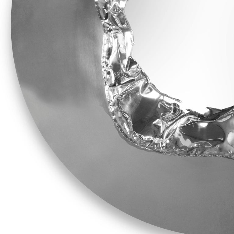 Modern Meteor Wall Mirror, Polished Hammered Stainless Steel, Metal ...