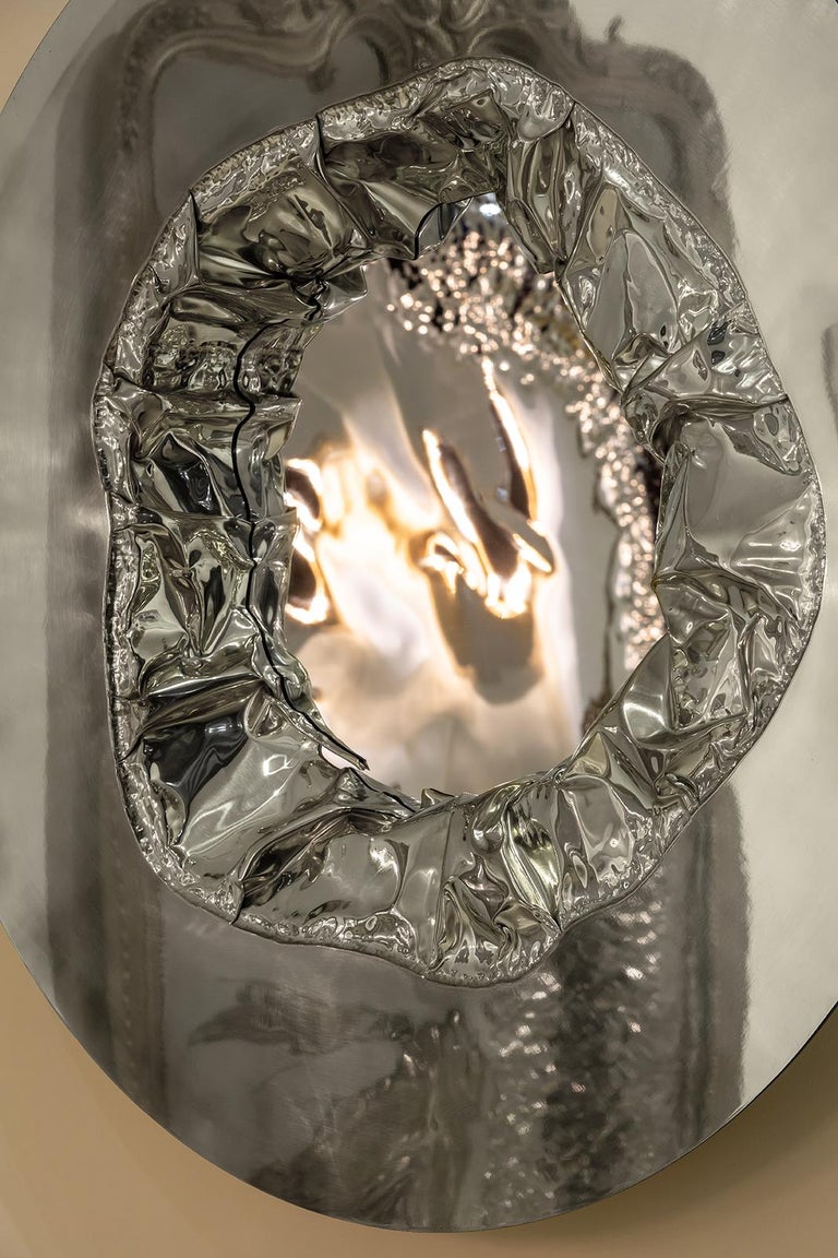Modern Meteor Wall Mirror, Polished Hammered Stainless Steel, Metal ...