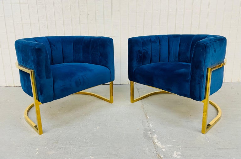 Modern Milo Baughman Style Blue Club Chairs For Sale at 1stDibs