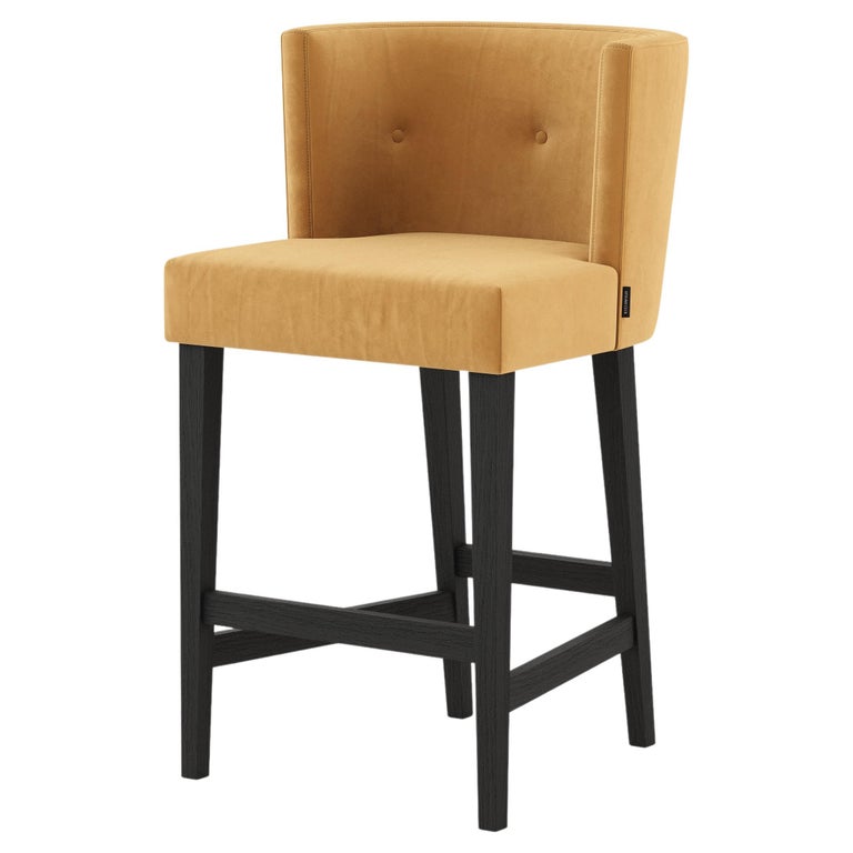 Modern Milos Bar Stool Made with Oak and Velvet, Handmade by Stylish ...