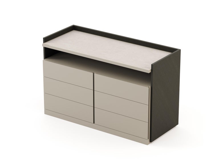 Modern Milos Chest of Drawers Made With Oak, Beige Lacquer and Suede ...