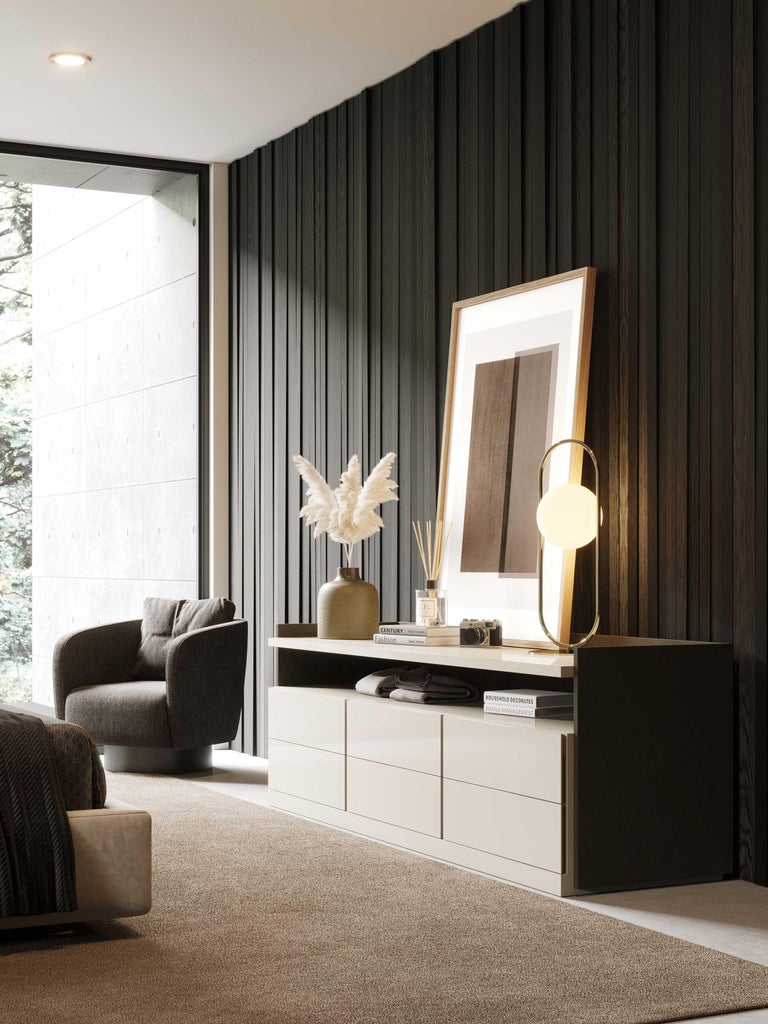Modern Milos Chest of Drawers Made With Oak, Beige Lacquer and Suede ...