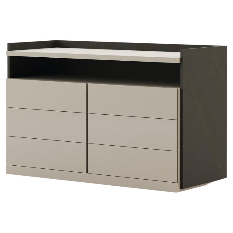 Modern Milos Chest of Drawers Made With Oak, Beige Lacquer and Suede ...