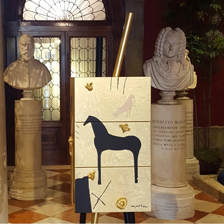 Modern Mimmo Paladino Cabinet Storage Gold Leaf Handmade Limited ...