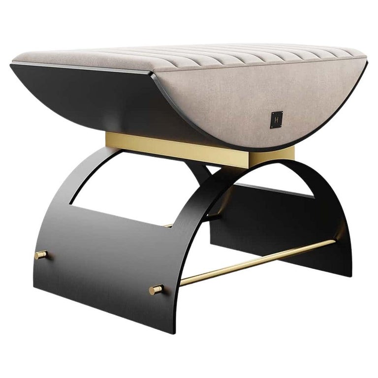 Modern Minimal Eros Stool 2 with Velvet, Black Anodized Iron and ...