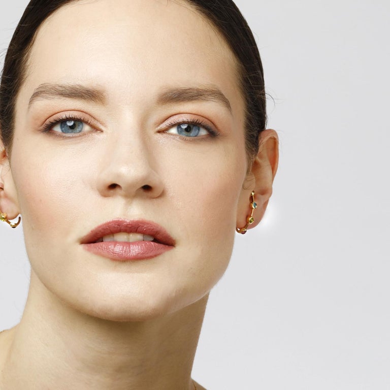 Modern Minimalism Ear-Cuff Earrings in Rainbow Color Gemstones, 18K ...