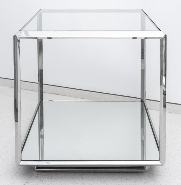 Modern Minimalist Cube Chromed Metal Side Table For Sale at 1stDibs