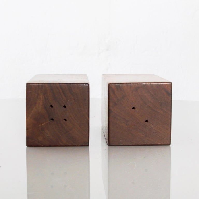 1970s Modernist Salt Pepper Shaker Set Cube Block Walnut Wood at 1stDibs