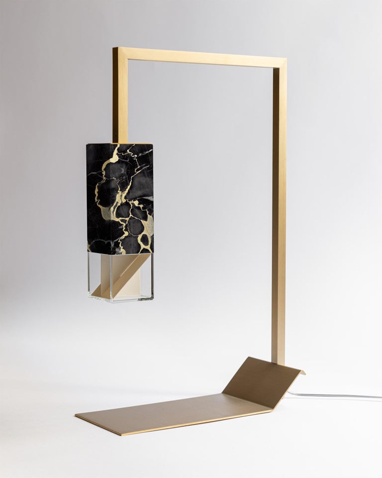 Contemporary Gold Black Marble Handmade Table Lamp by Formaminima For ...