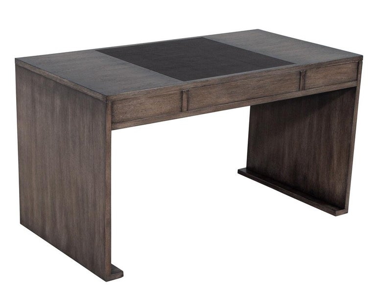 Modern Minimalist Oak Leather Top Writing Desk For Sale at 1stDibs