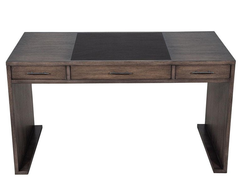 Modern Minimalist Oak Leather Top Writing Desk For Sale at 1stDibs