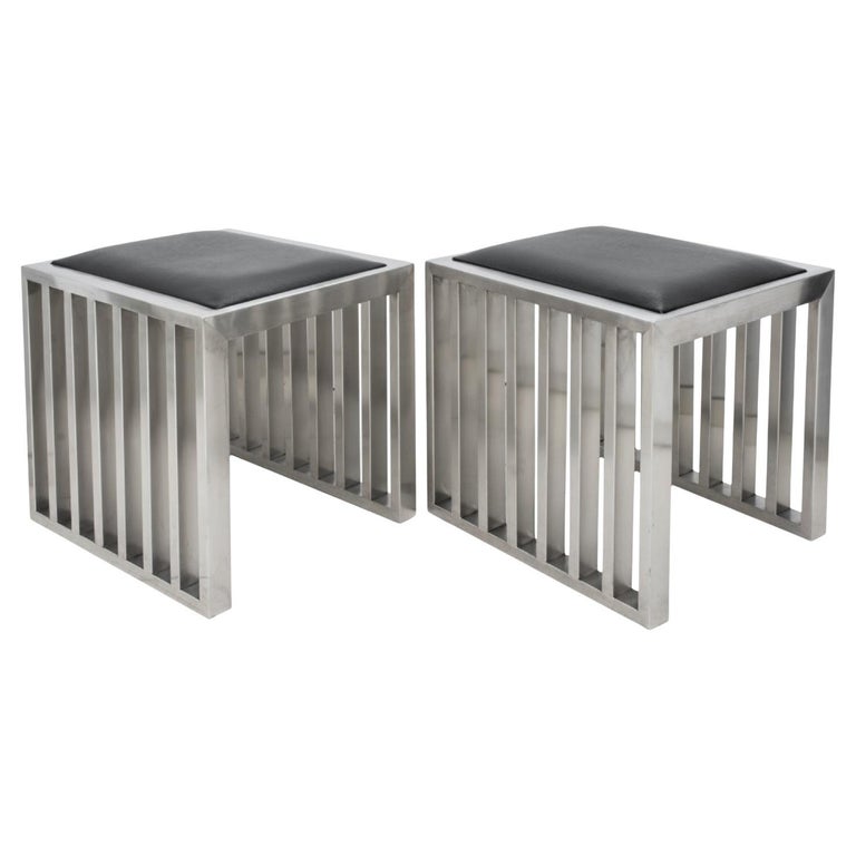 Modern Minimalist Stainless Steel Stools, Pair For Sale at 1stDibs