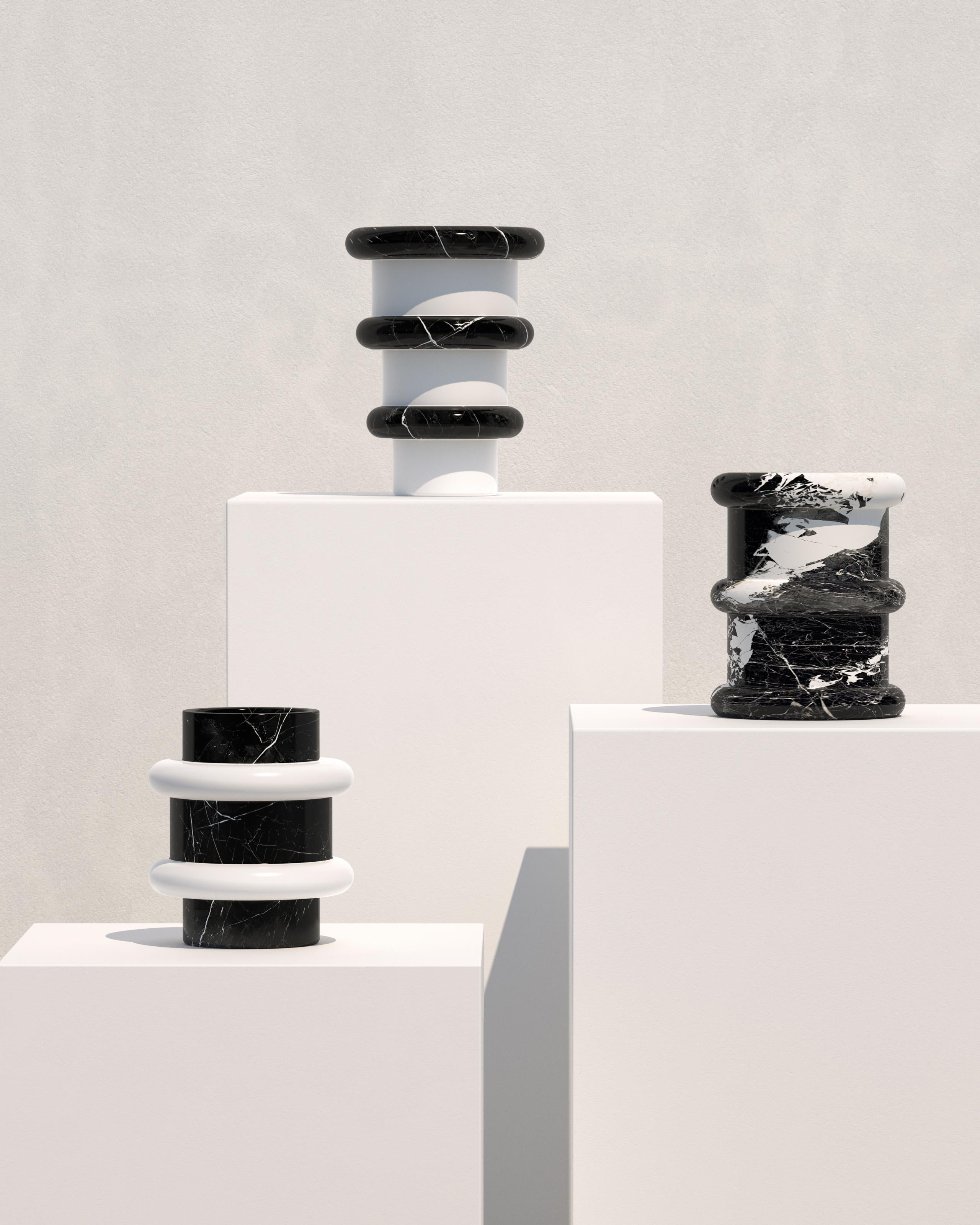 Modern Minimalist Vase in Black and White Marble, Italy, Sandro Lopez ...