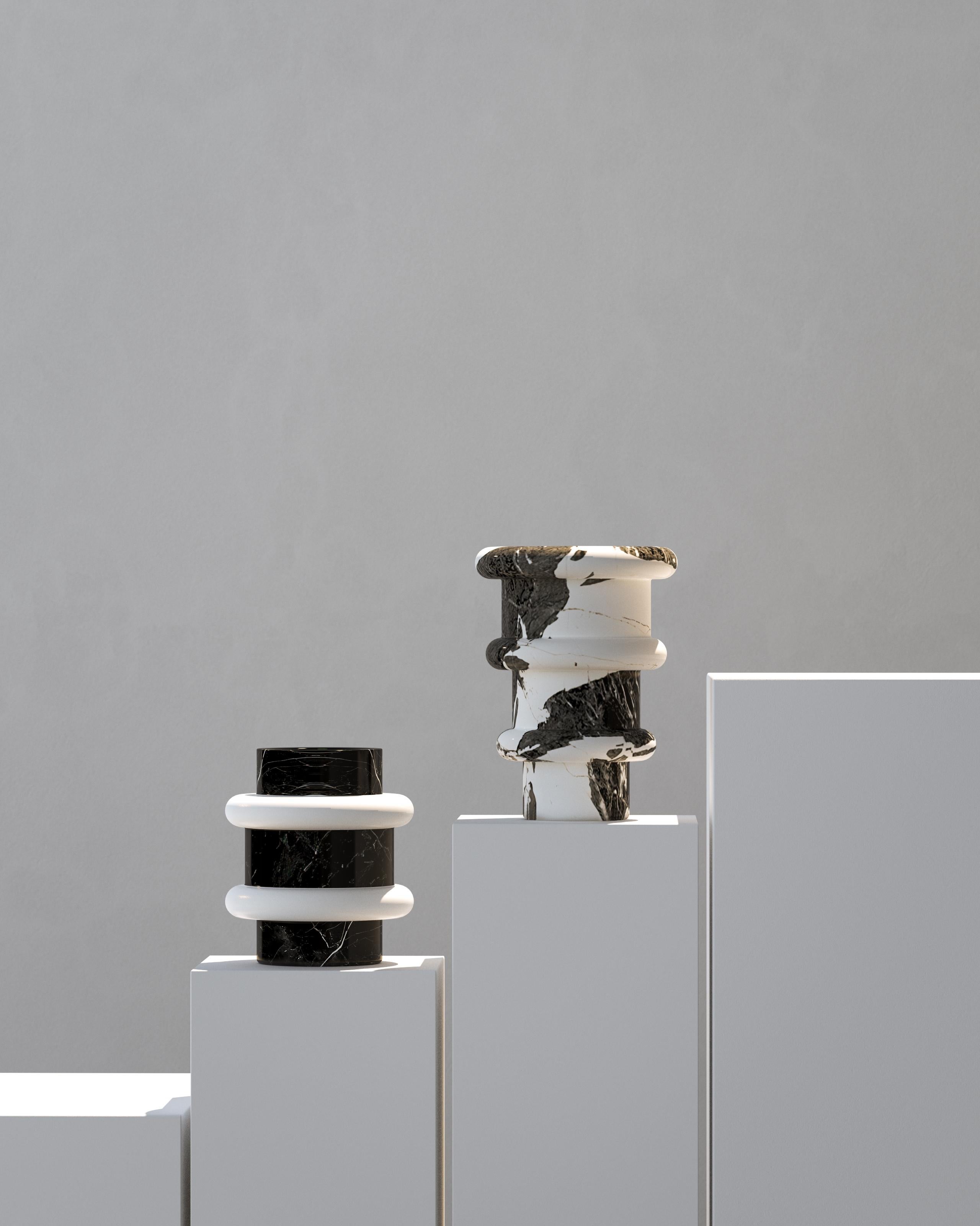 Modern Minimalist Vase in Black and White Marble, Italy, Sandro Lopez ...