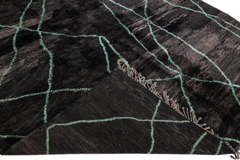 Modern Moroccan Handmade Black Room Size Wool Rug with Tribal Design ...