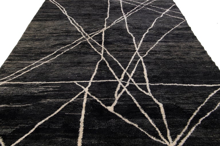 Modern Moroccan Handmade Charcoal Wool Rug with Tribal Design For Sale ...