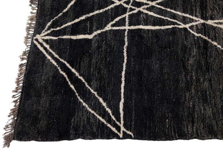 Modern Moroccan Handmade Charcoal Wool Rug with Tribal Design For Sale ...