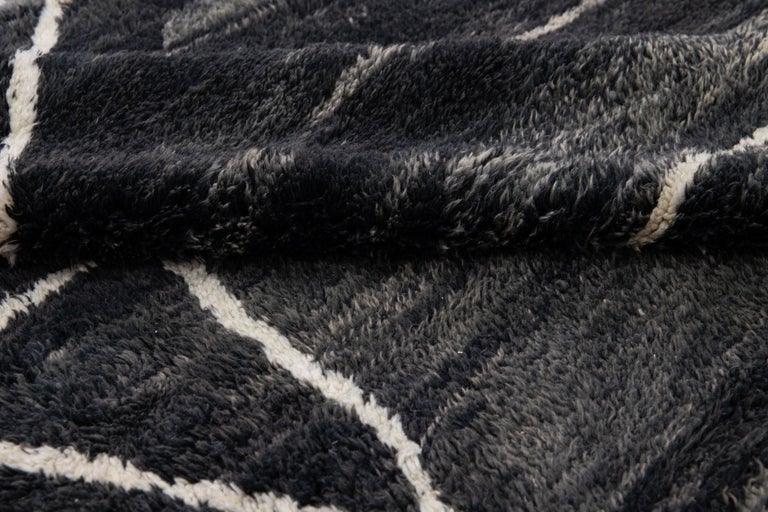 Modern Moroccan Handmade Charcoal Wool Rug with Tribal Design For Sale ...