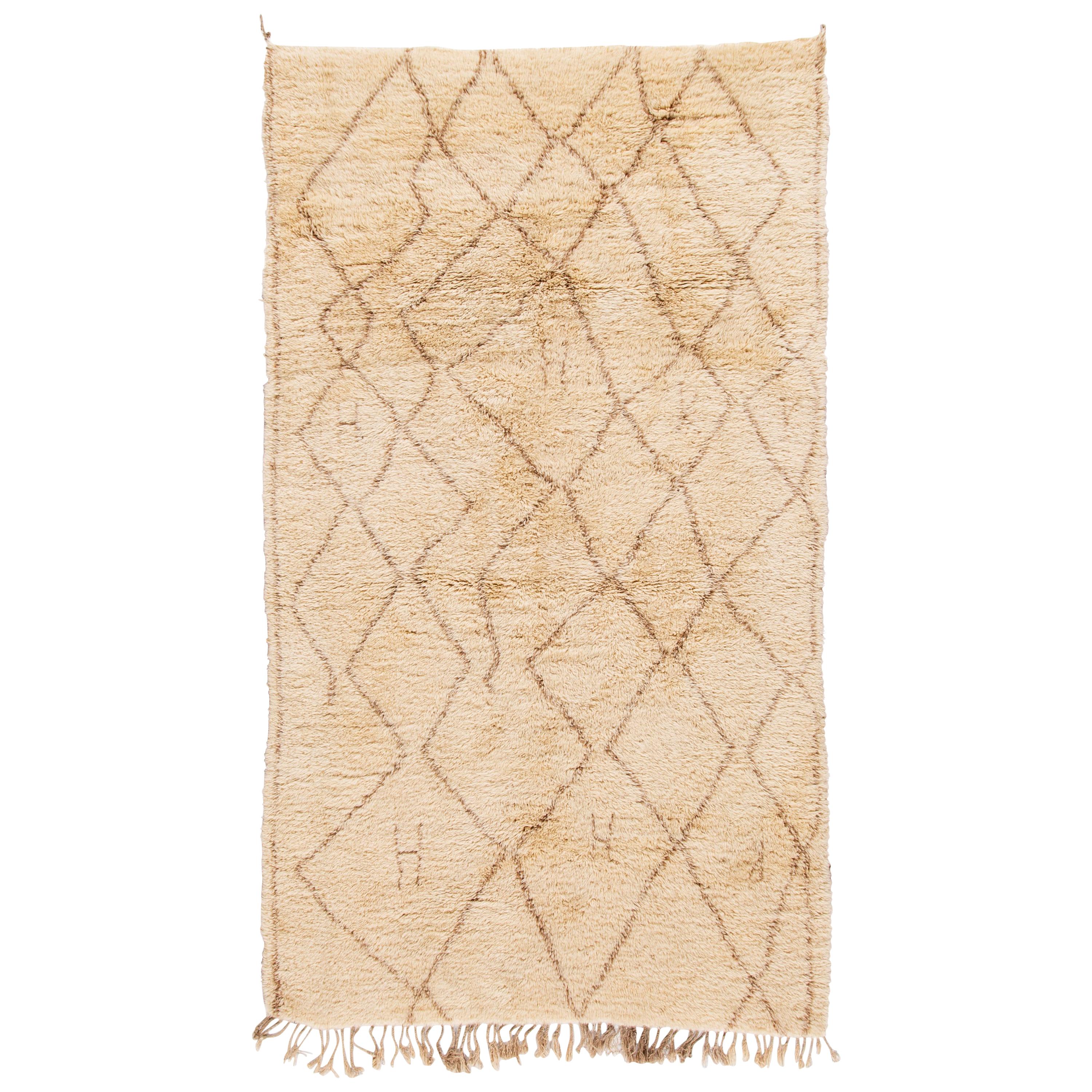 Midcentury Style Moroccan Handmade Wool Rug in Orange, Blue and Beige ...