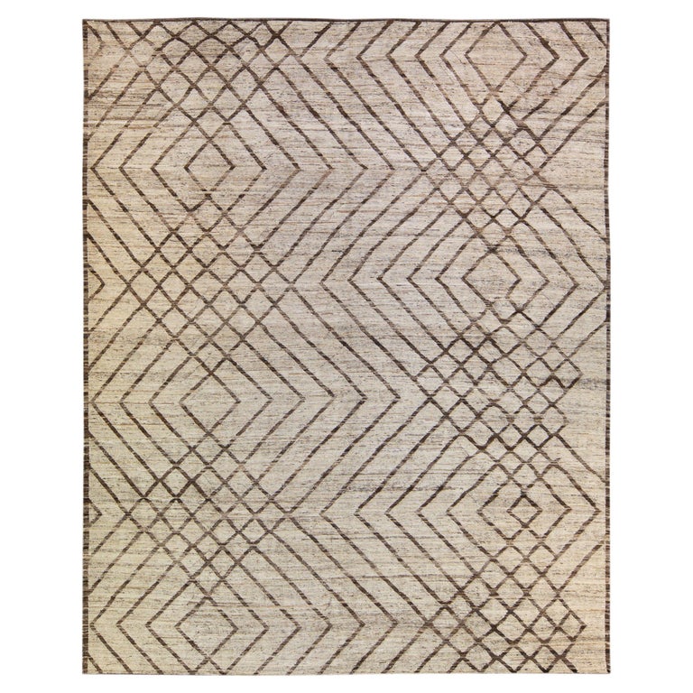 Modern Moroccan Style Beige and Brown Handmade Boho Pattern Wool Rug ...
