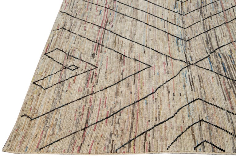 Modern Moroccan Style Beige Handmade Bohemian Pattern Wool Rug For Sale ...