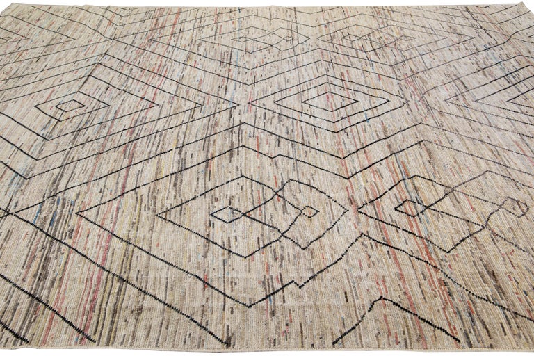 Modern Moroccan Style Beige Handmade Bohemian Pattern Wool Rug For Sale ...