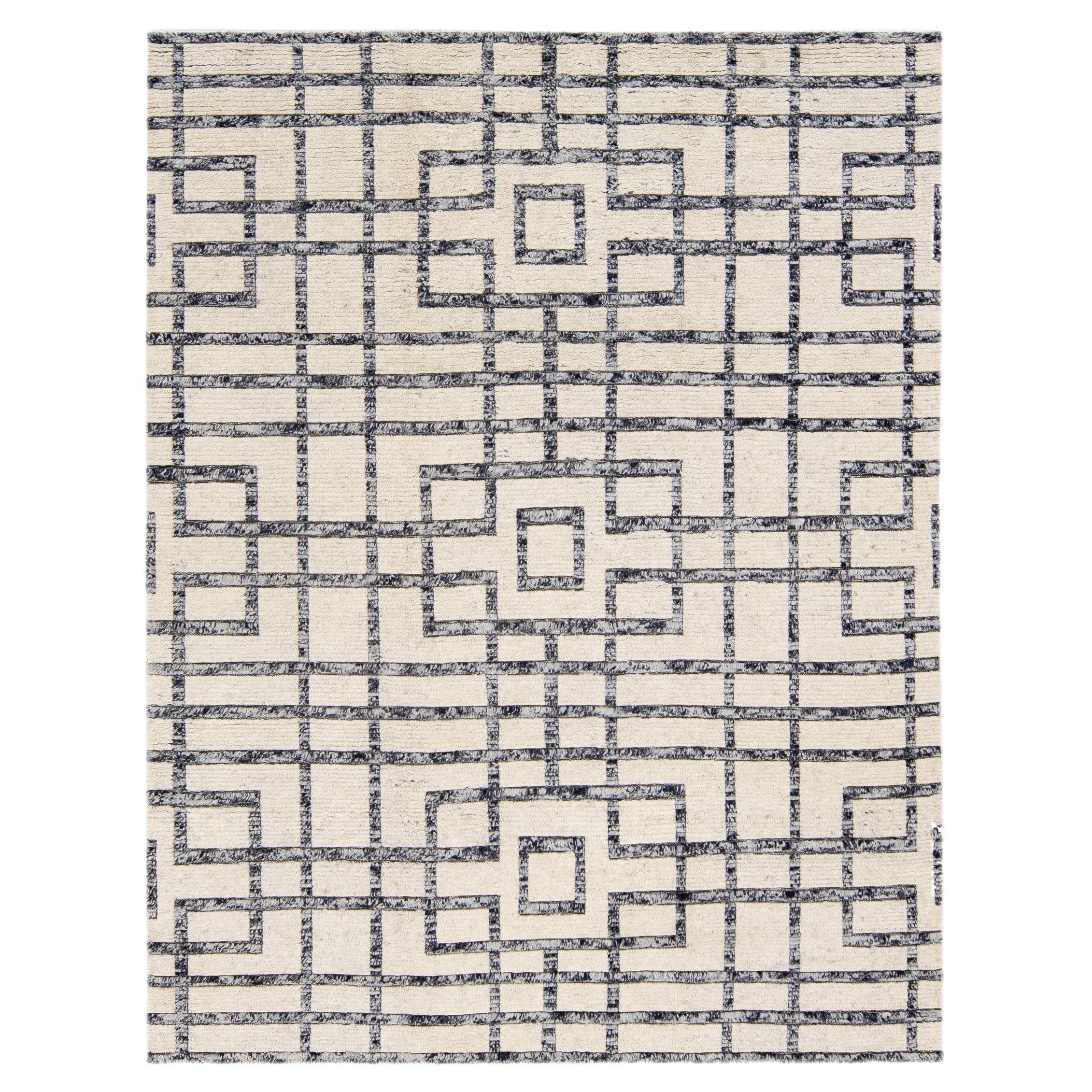Small Geometric Rug Handmade Grey Beige Carpet Rug Modern Wool Door Mat ...