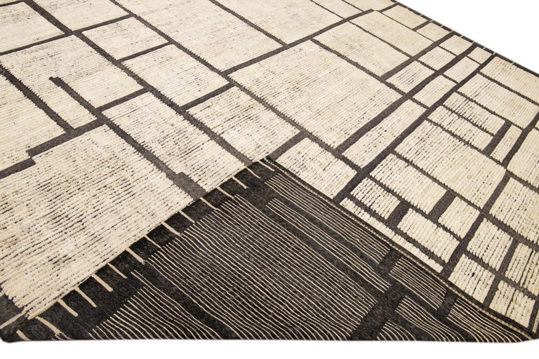 Modern Moroccan Style Beige Handmade Minimal Boho Oversize Wool Rug For ...