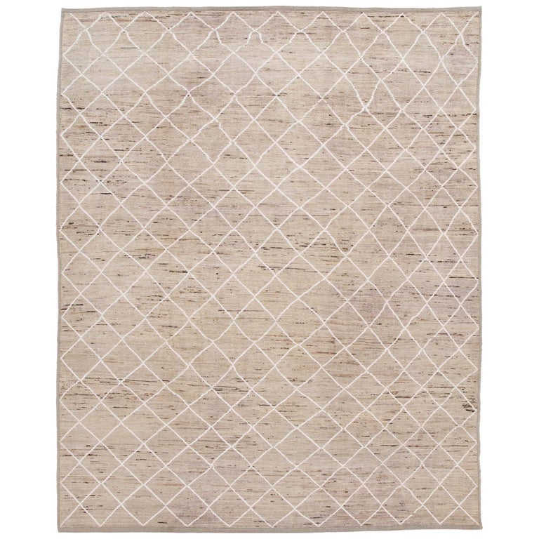 Modern Moroccan-Style Beige Tribal Wool Rug For Sale at 1stDibs