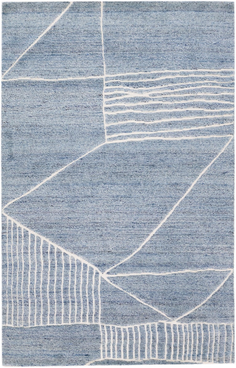 Modern Moroccan Style Blue Handmade Wool Rug With Geometric Motif by ...