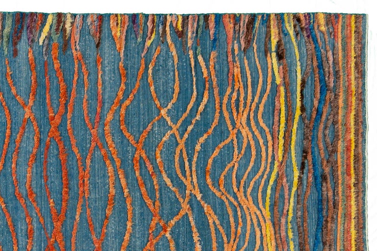 Modern Moroccan Style Blue Rug For Sale at 1stDibs