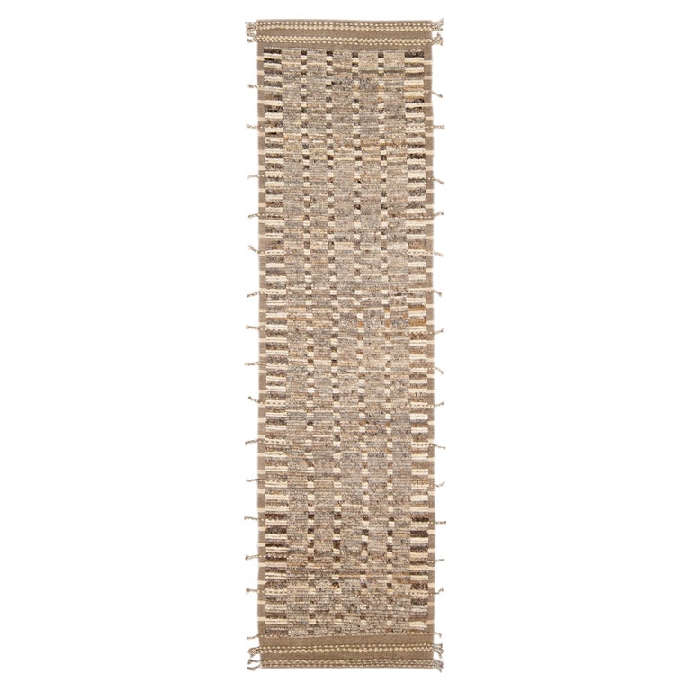 Modern Moroccan Style Brown Handmade Bohemian Motif Wool Runner For ...