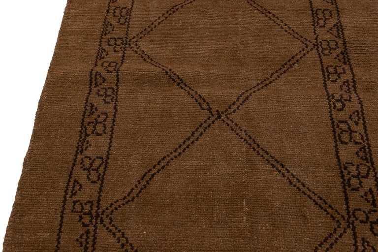 Modern Moroccan Style Brown Handmade Tribal Designed Wool Runner by ...