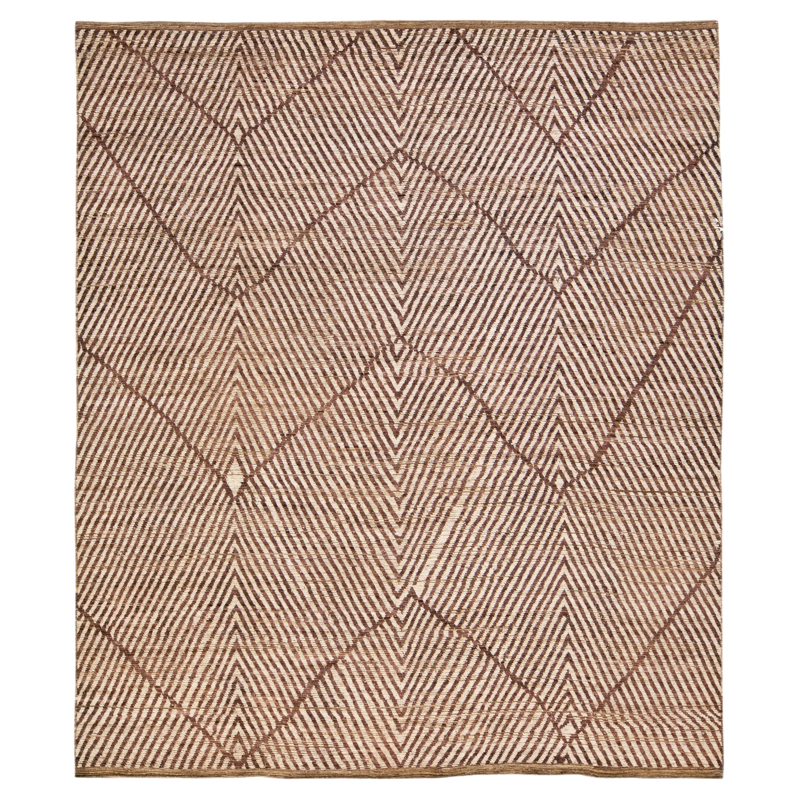 Modern Moroccan Style Handmade Brown Tribal Pattern Oversize Boho Wool ...