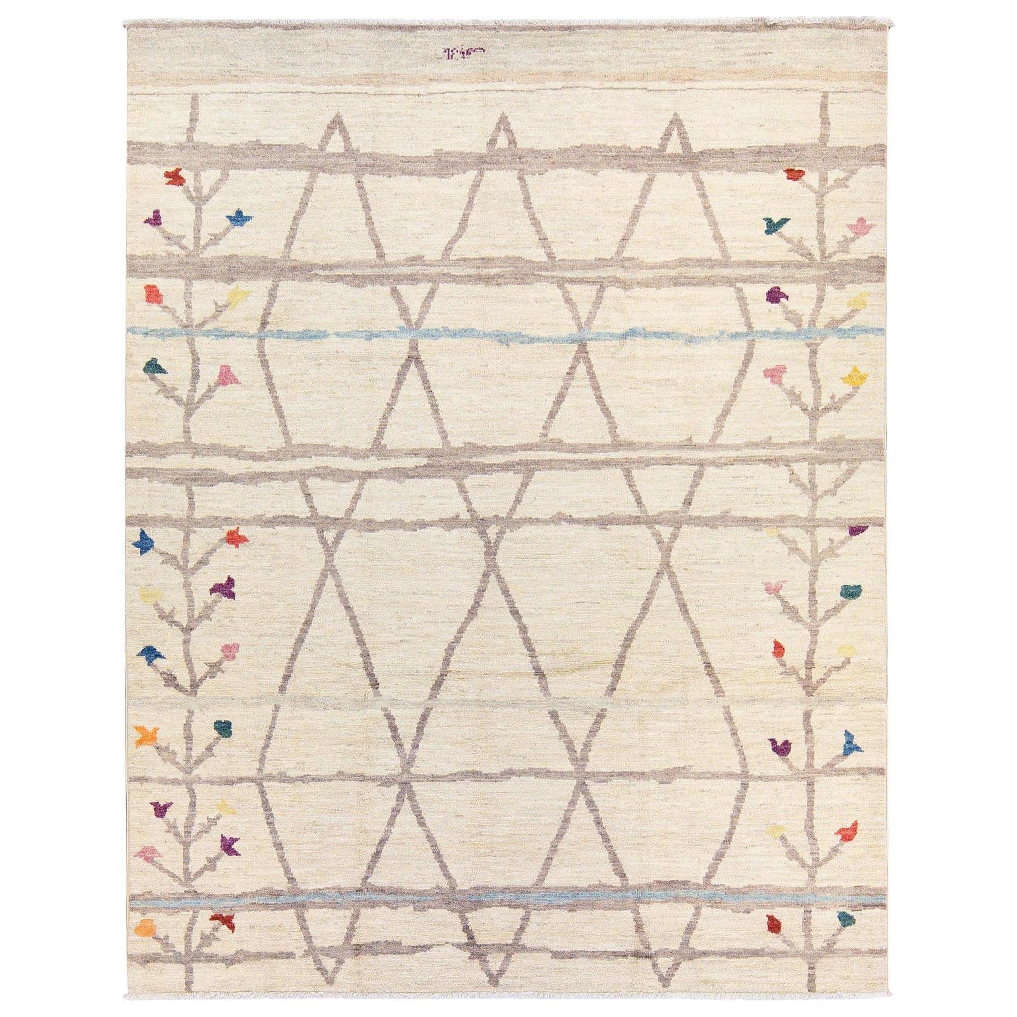 Modern Moroccan Style Handmade Seamless Beige Wool Rug For Sale at 1stDibs