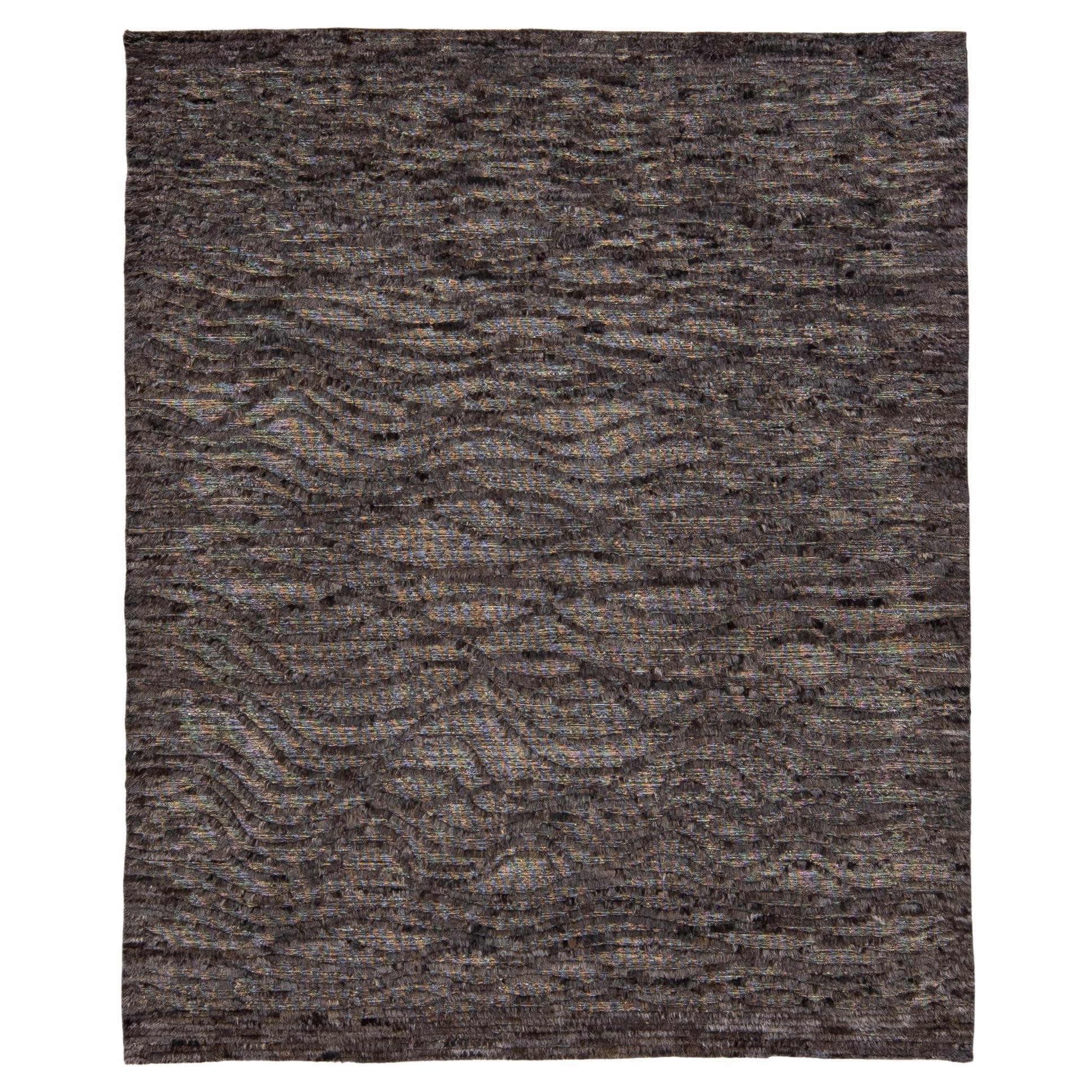 Modern Moroccan Style Handmade Black Abstract Wool Rug by Apadana For ...