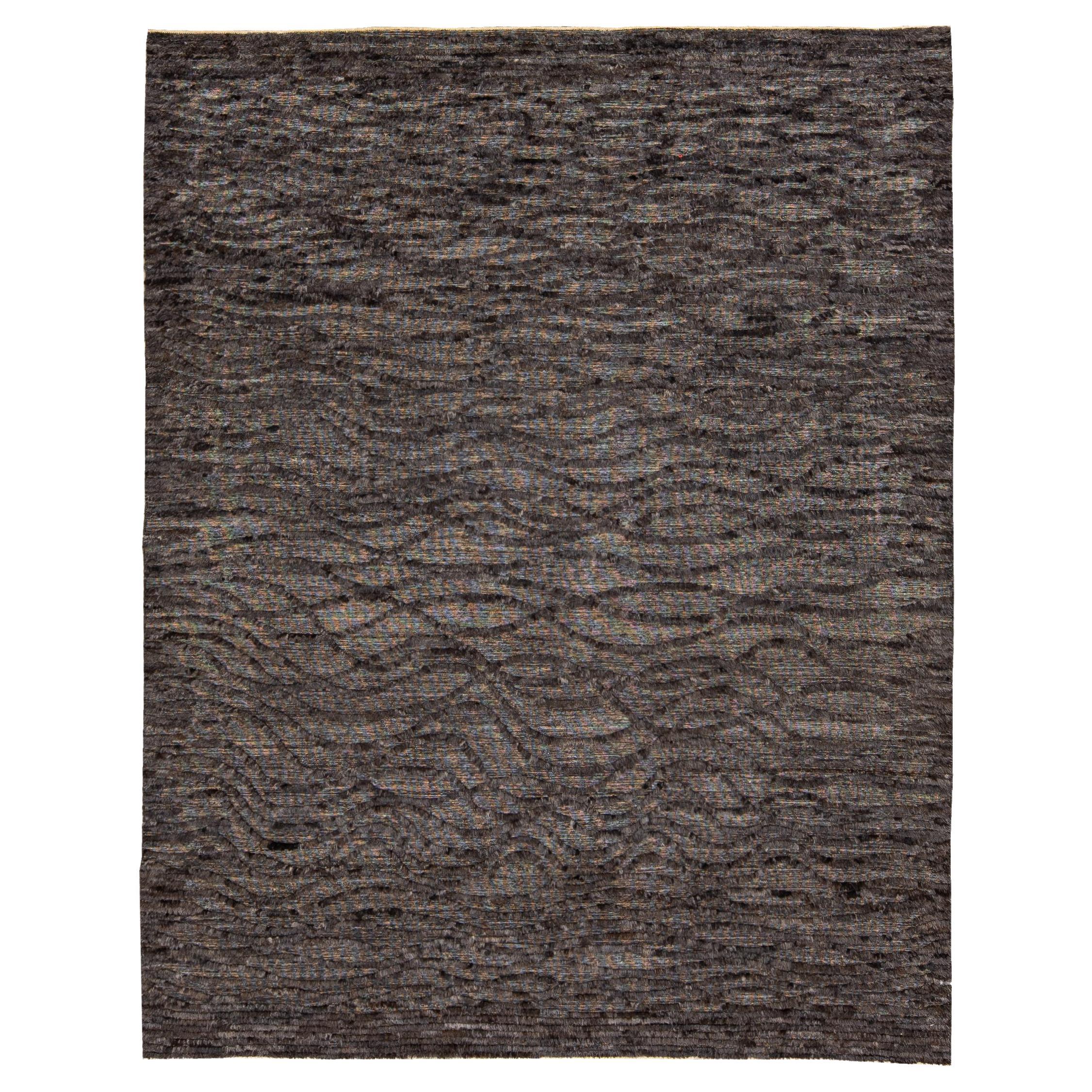 Modern Moroccan Style Handmade Black Abstract Wool Rug by Apadana For ...