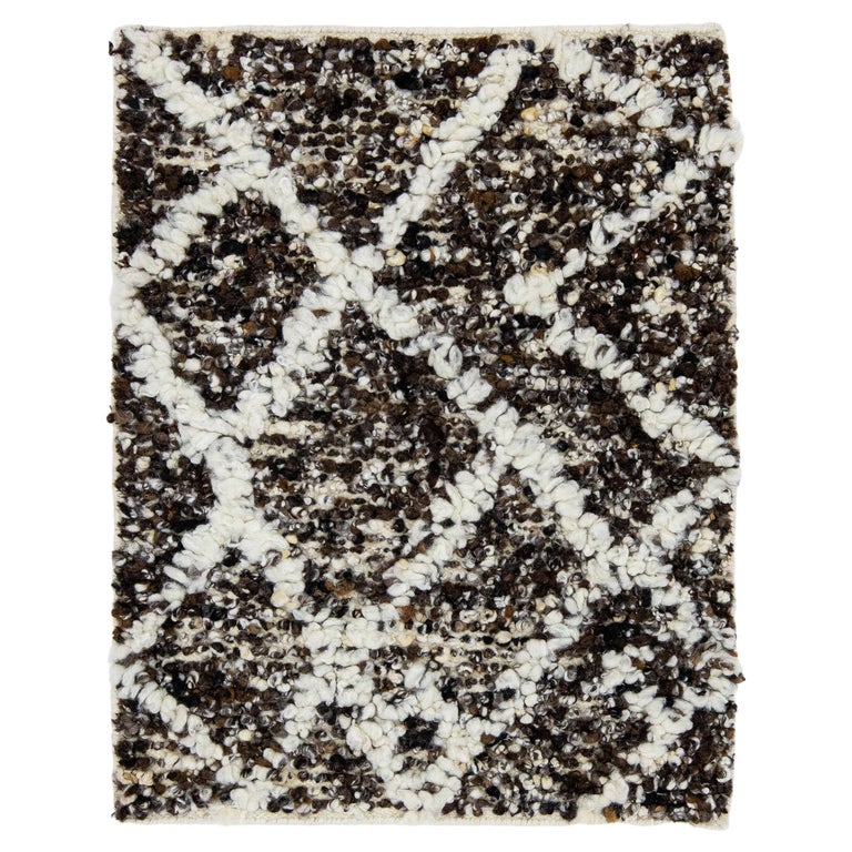 Modern Moroccan Style Handmade Brown Custom Wool Rug For Sale at 1stDibs